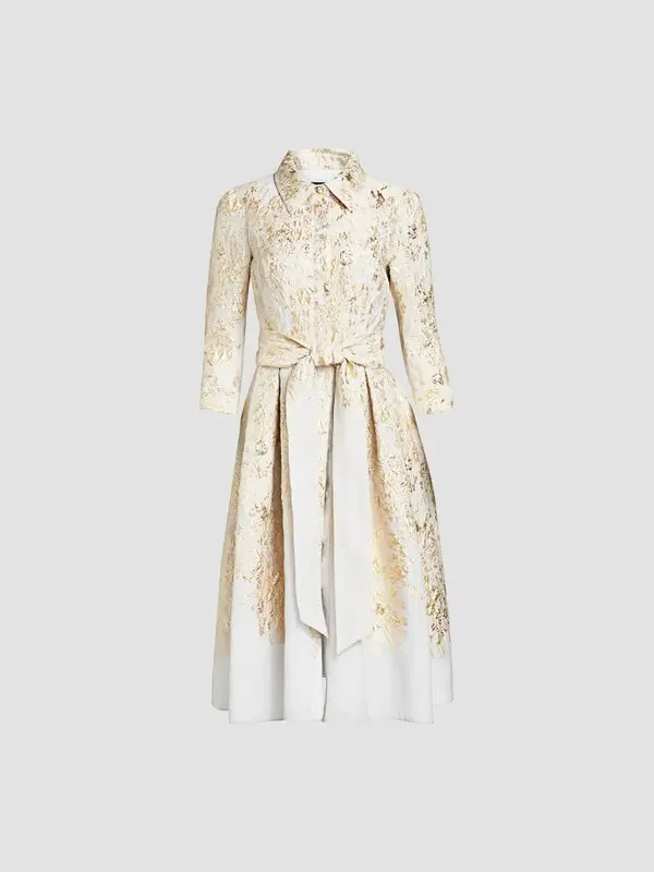 Rickie Freeman For Teri Jon Point Collar Metallic Jacquard Cocktail Dress - Gold