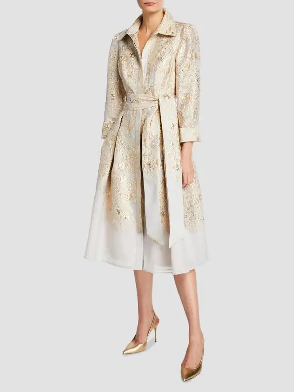 Rickie Freeman For Teri Jon Point Collar Metallic Jacquard Cocktail Dress - Gold