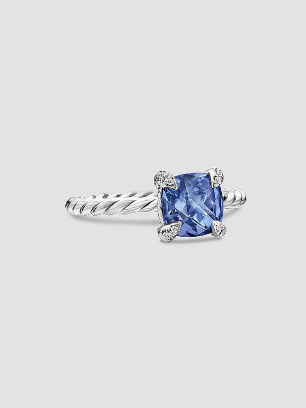David Yurman Châtelaine Ring With & Diamonds In 18k White Gold, 7mm - Tanzanite