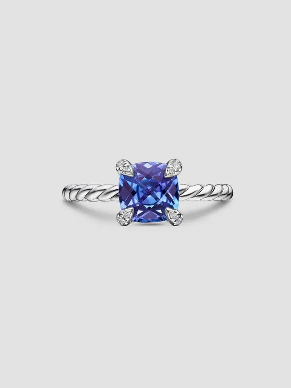 David Yurman Châtelaine Ring With & Diamonds In 18k White Gold, 7mm - Tanzanite