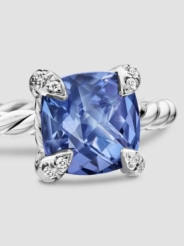 David Yurman Châtelaine Ring With & Diamonds In 18k White Gold, 7mm - Tanzanite