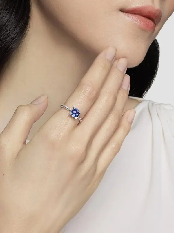David Yurman Châtelaine Ring With & Diamonds In 18k White Gold, 7mm - Tanzanite