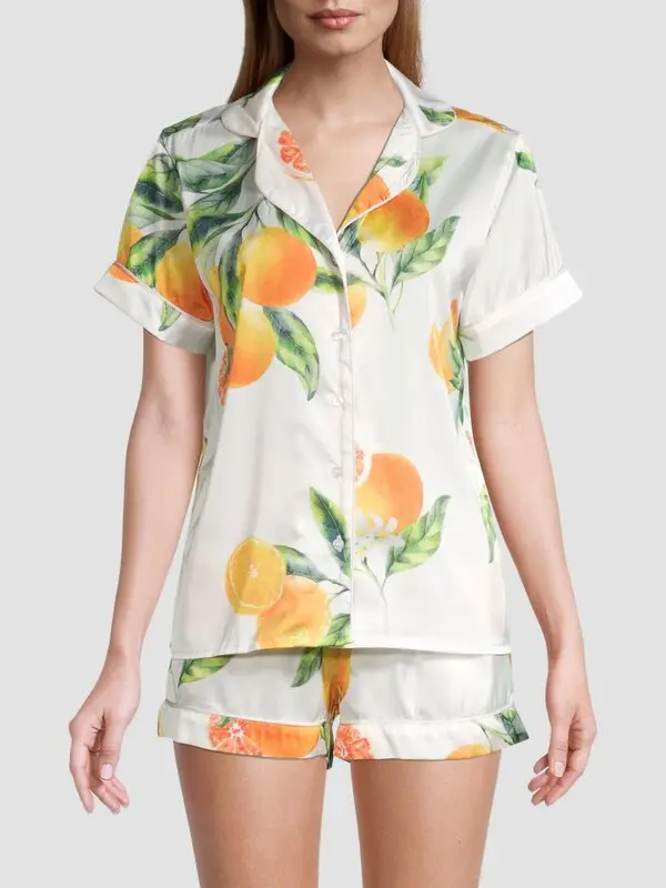 AVERIE Two-piece Orange & Grapefruits Print Shorts Pajama Set