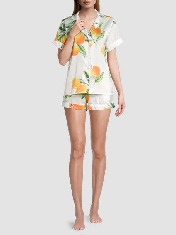 AVERIE Two-piece Orange & Grapefruits Print Shorts Pajama Set