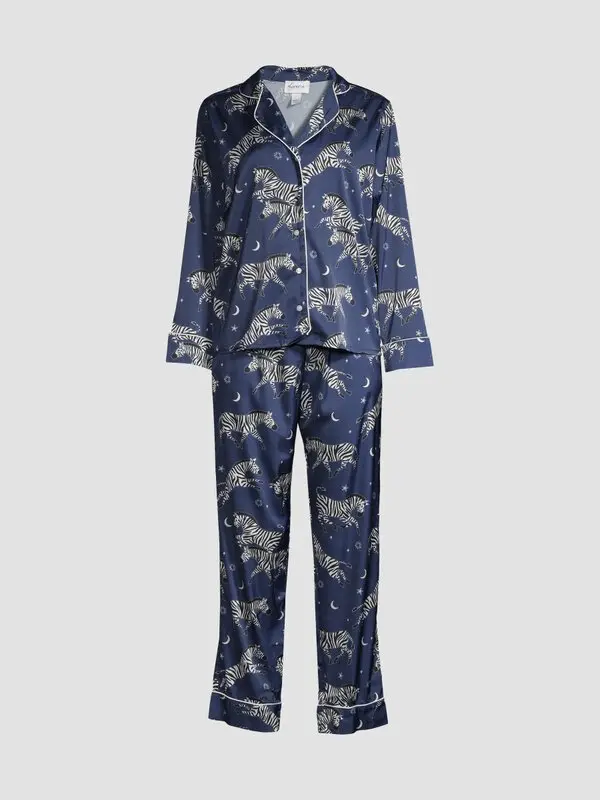 AVERIE Two-piece Zebra Print Pajama Set - Deep Blue