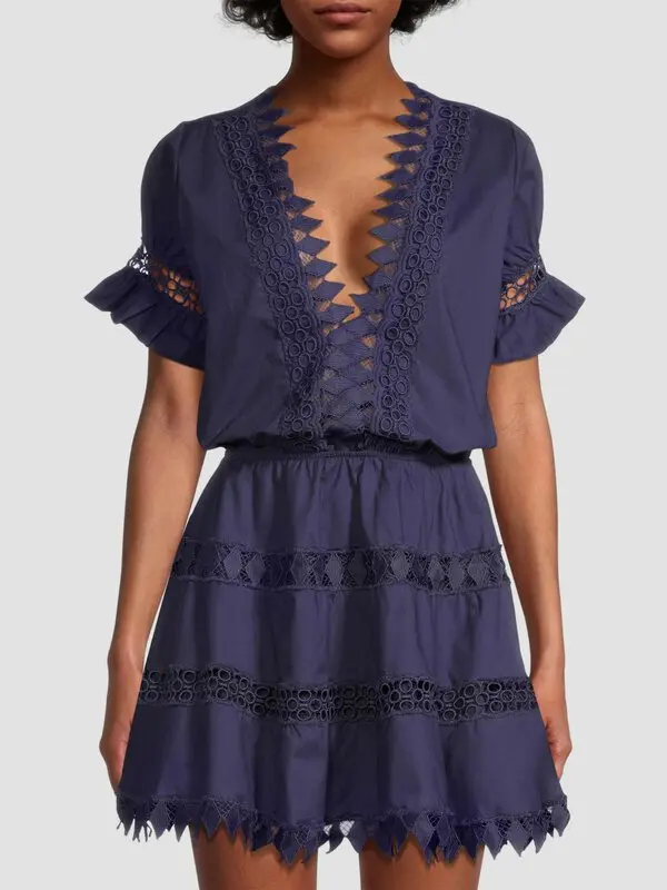 Peixoto Ora Embroidered Mini Dress - Navy Blue
