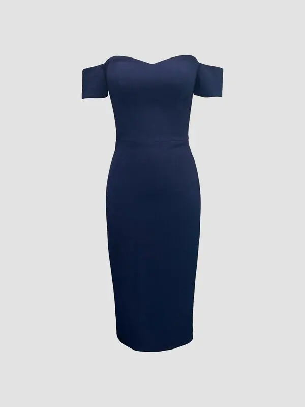 Dress The Population Bailey Off-the-shoulder Midi Dress - Navy