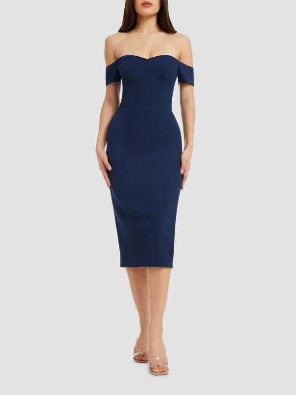 Dress The Population Bailey Off-the-shoulder Midi Dress - Navy