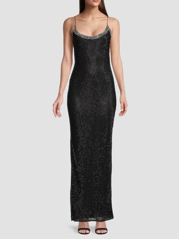Mac Duggal Beaded Column Gown - Black