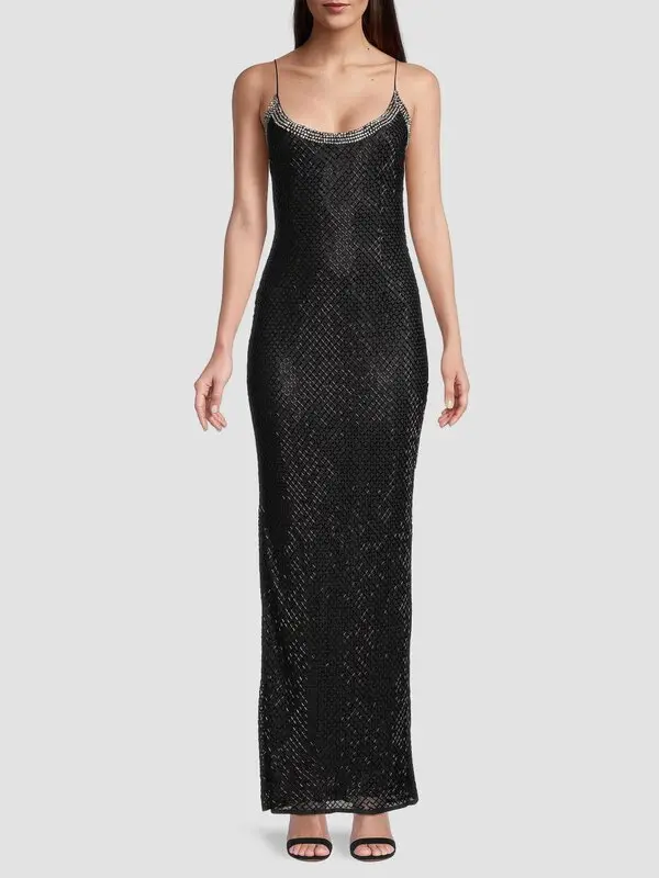 Mac Duggal Beaded Column Gown - Black