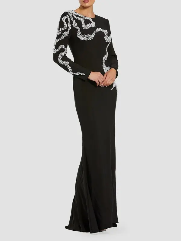 Mac Duggal Beaded Column Gown - Black