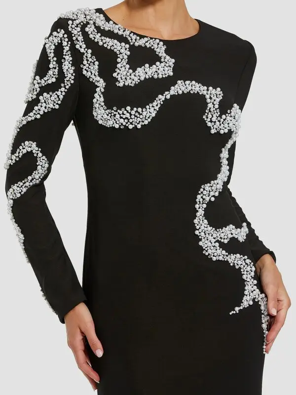 Mac Duggal Beaded Column Gown - Black