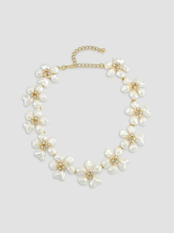 KENNETH JAY LANE Crystal & Faux-pearl Flower Necklace - White Pearl