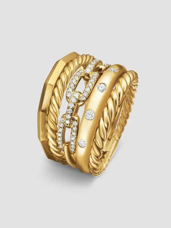 David Yurman Stax Five Row Ring In 18k Yellow - Diamond
