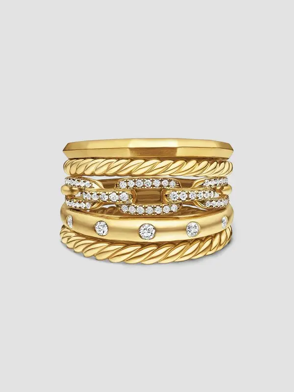 David Yurman Stax Five Row Ring In 18k Yellow - Diamond