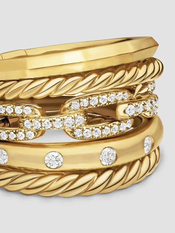 David Yurman Stax Five Row Ring In 18k Yellow - Diamond