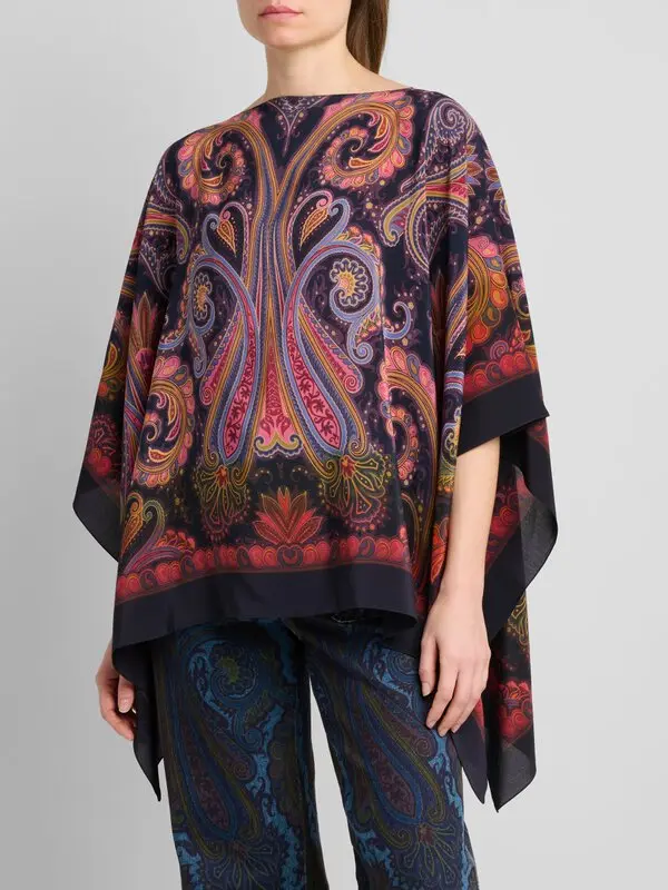 Etro Paisley Silk Poncho Top