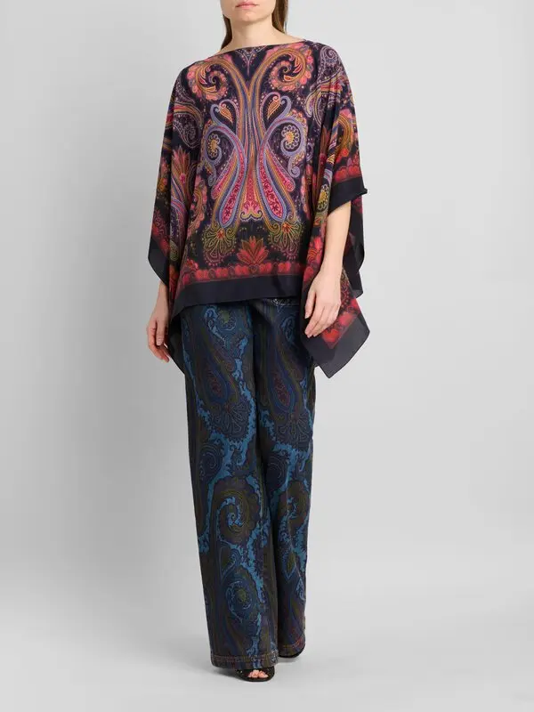 Etro Paisley Silk Poncho Top