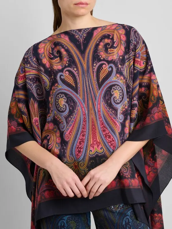 Etro Paisley Silk Poncho Top