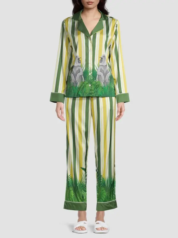 AVERIE Two-piece Stripes & Jungle Print Pajama Set