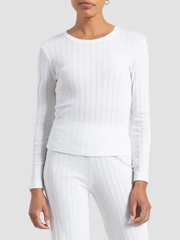 LESET Pointelle Long-sleeve Top - White