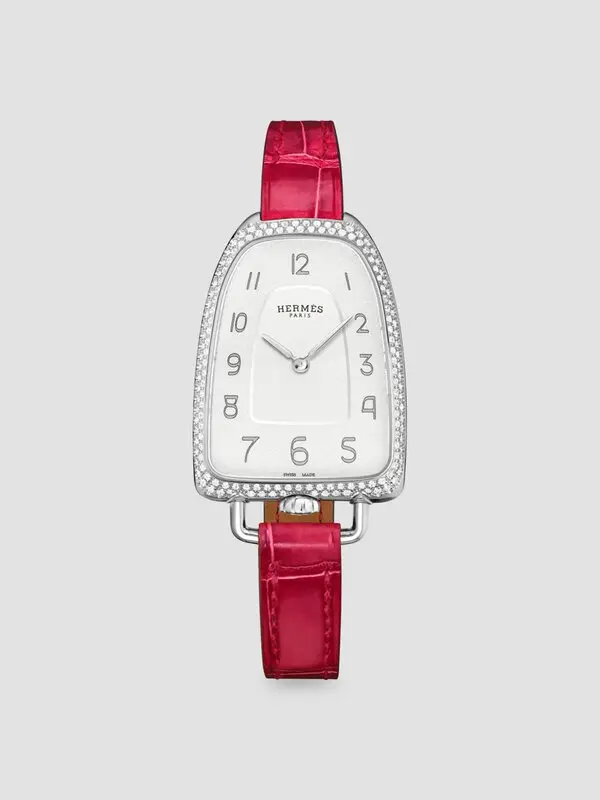 Hermès Galop 40mm Stainless Steel, Diamond & Alligator Strap Watch - Red