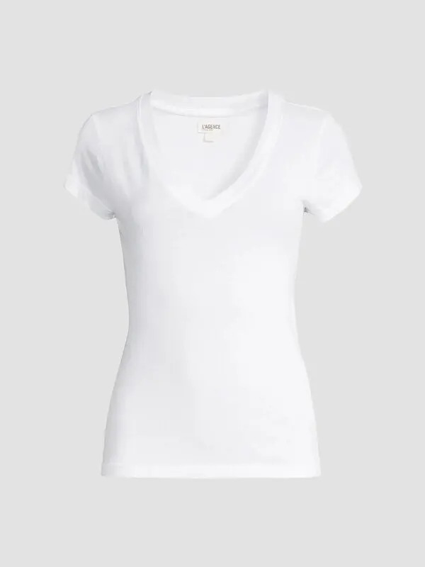 L'AGENCE Becca V-neck Cotton Tee - White
