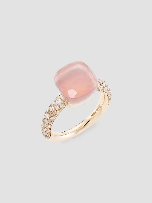 Pomellato Nudo 18k & White Gold, Rose Quartz & Diamond Classic Square Ring
