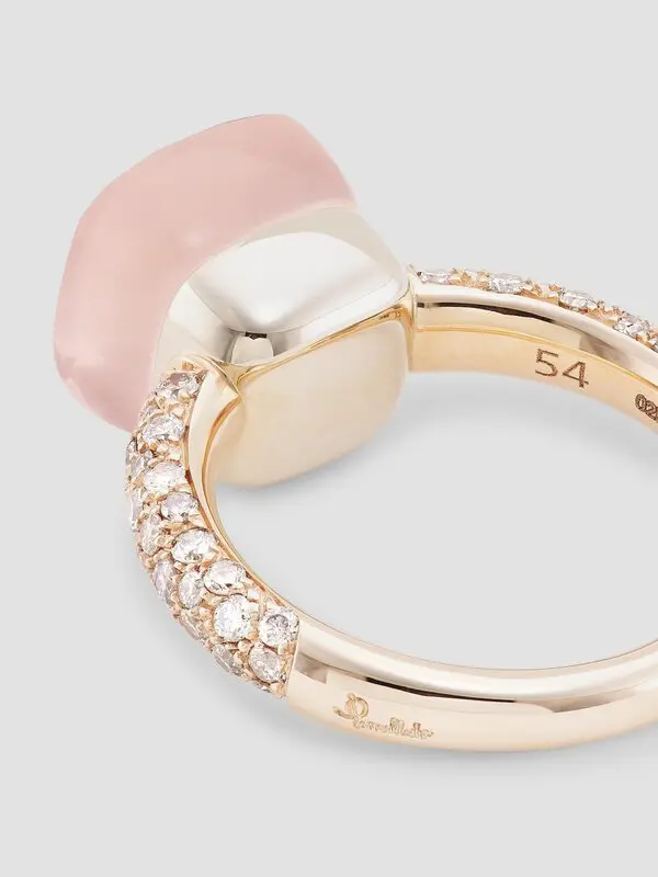Pomellato Nudo 18k & White Gold, Rose Quartz & Diamond Classic Square Ring