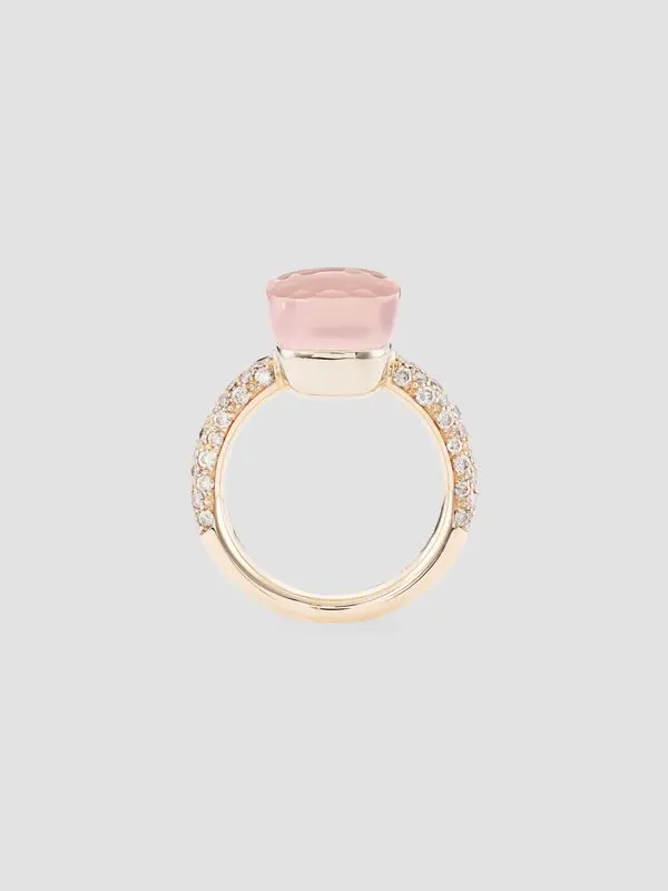 Pomellato Nudo 18k & White Gold, Rose Quartz & Diamond Classic Square Ring