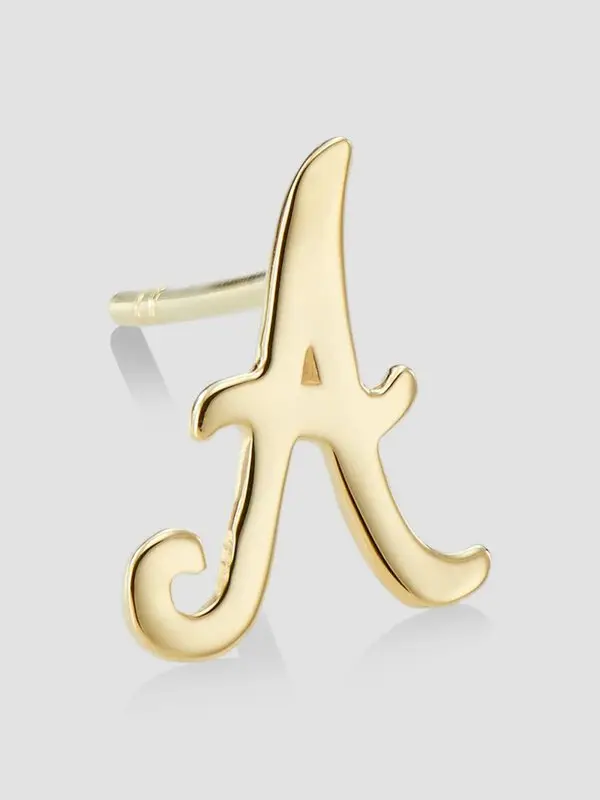 Lana Jewelry 14k Yellow Gold Cursive Initial Stud Earring - Initial A
