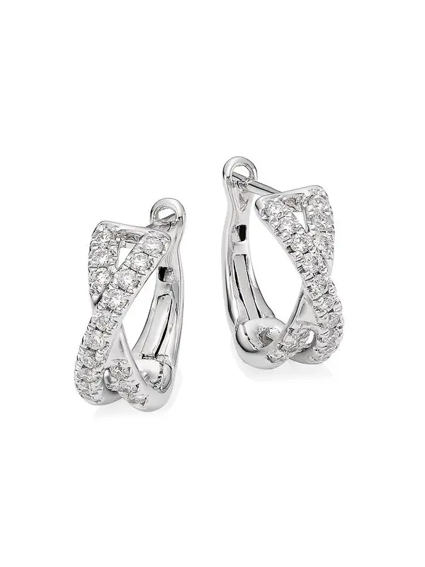 Saks Fifth Avenue Collection 14k & 0.40 Tcw Diamond Crossover Huggie Earrings - White Gold