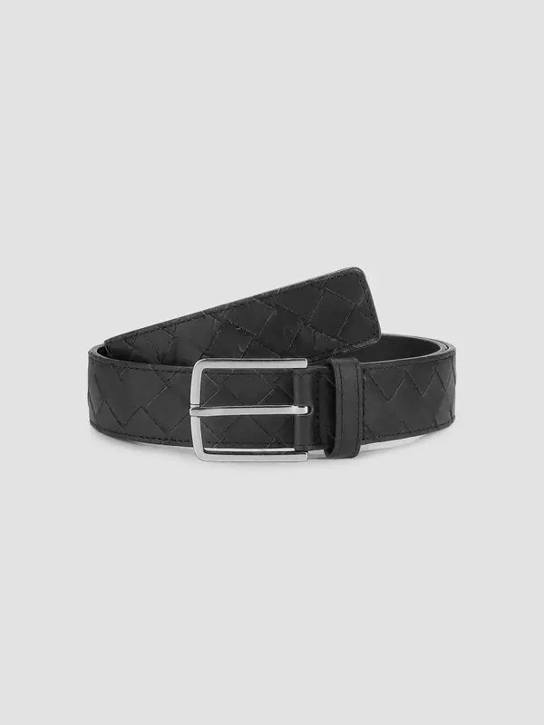 Bottega Veneta Intrecciato Leather Belt - Black Silver