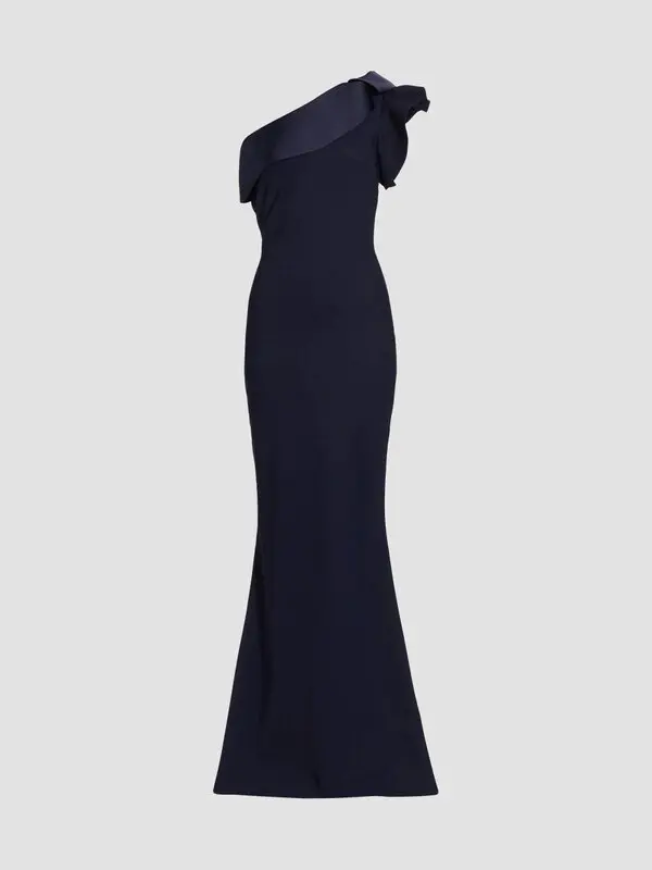 Chiara Boni La Petite Robe Kika Ra Ruffled One-shoulder Trumpet Gown - Blue Notte