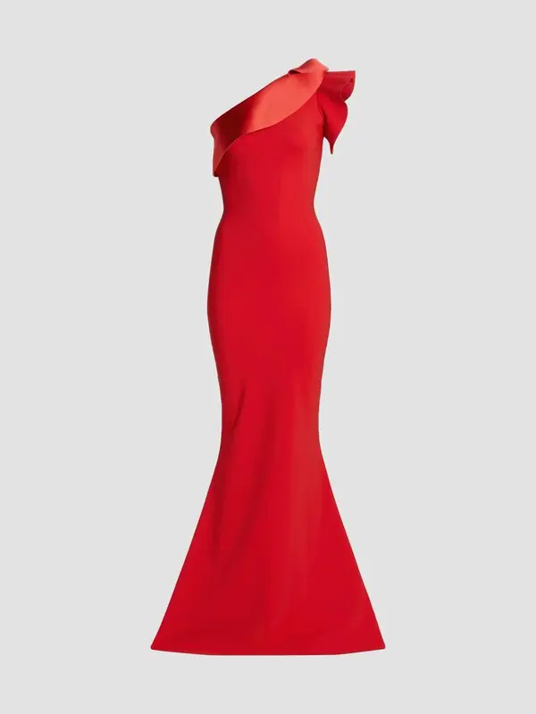 Chiara Boni La Petite Robe Kika Ra Ruffled One-shoulder Trumpet Gown - Passion