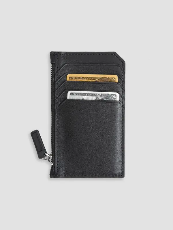 ROYCE NEW YORK Zip Leather Card Wallet - Black