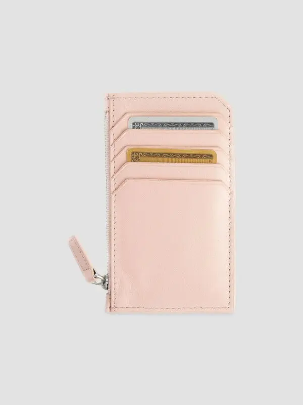 ROYCE NEW YORK Zip Leather Card Wallet - Blush Pink