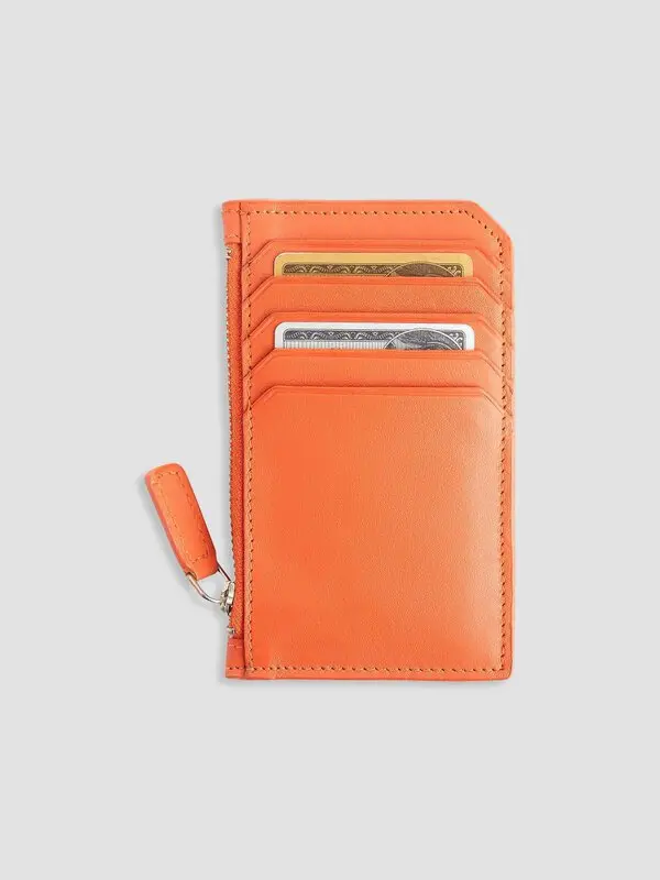 ROYCE NEW YORK Zip Leather Card Wallet - Bright Pink