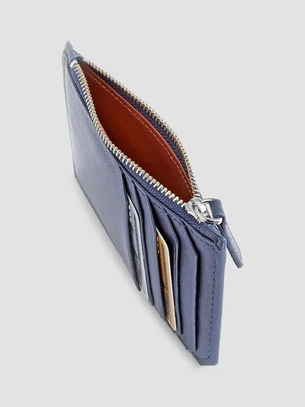 ROYCE NEW YORK Zip Leather Card Wallet - Navy Blue