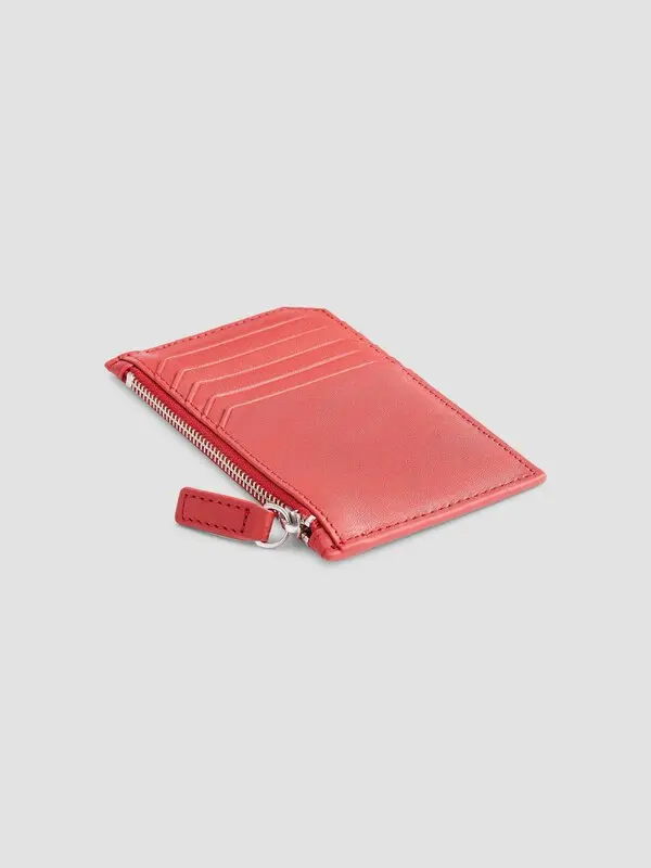ROYCE NEW YORK Zip Leather Card Wallet - Red