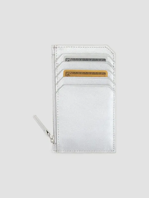 ROYCE NEW YORK Zip Leather Card Wallet - Silver