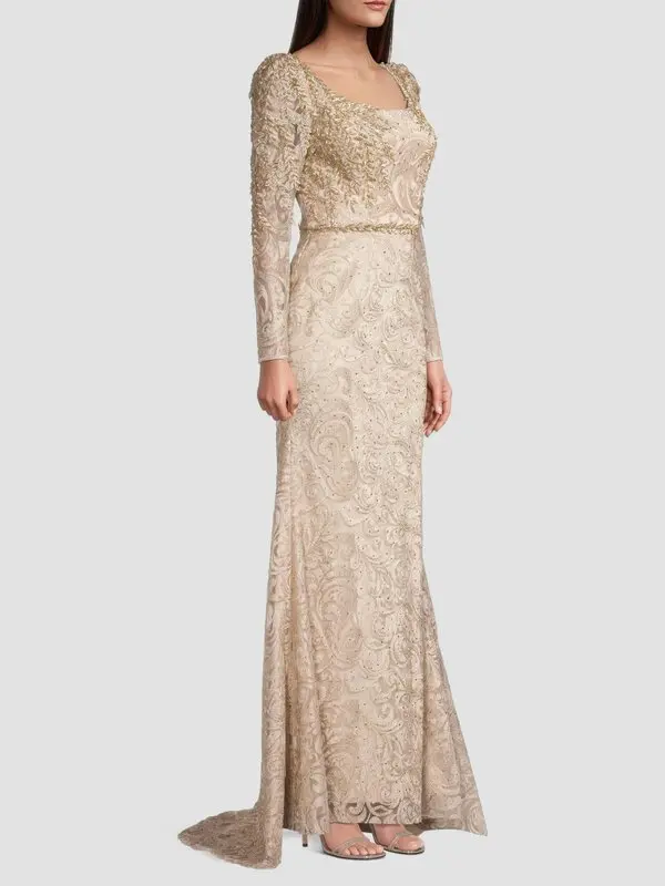 Mac Duggal Beaded Lace A-line Gown