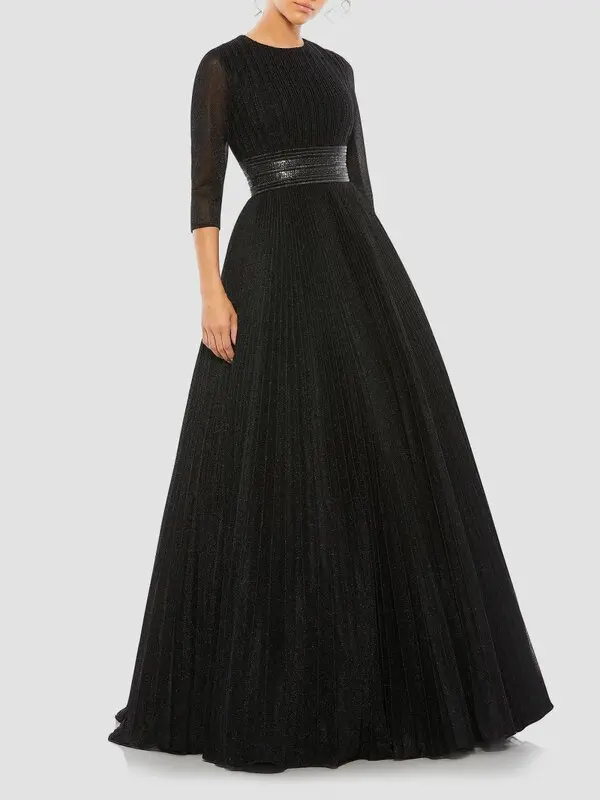 Mac Duggal Shimmering Pleated A-line Gown