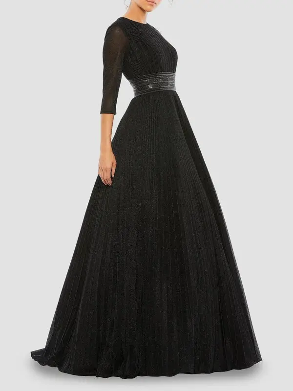 Mac Duggal Shimmering Pleated A-line Gown