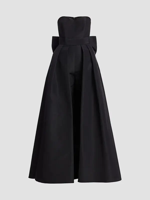 Alexia Maria Convertible Bow-embellished Silk Faille Jumpsuit - Black