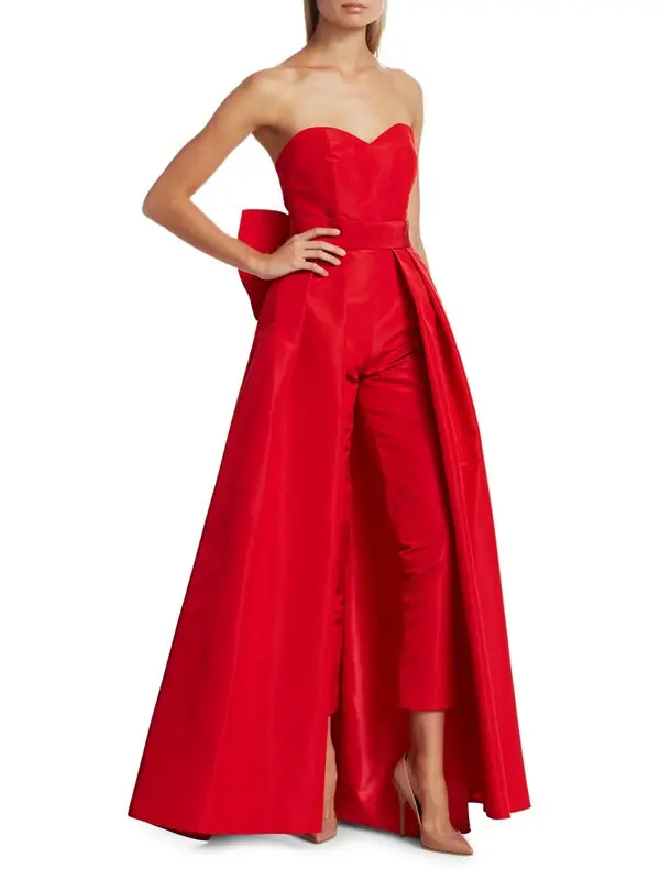 Alexia Maria Convertible Bow-embellished Silk Faille Jumpsuit