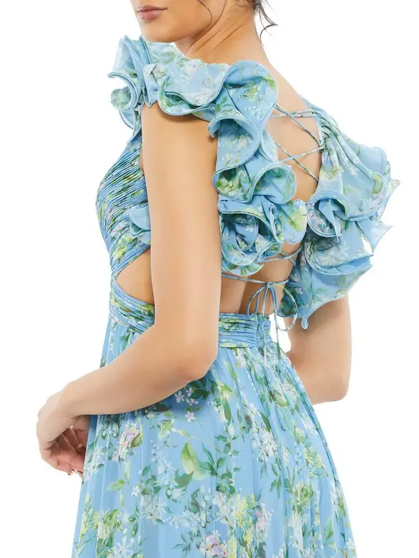 Mac Duggal Ieena Floral Chiffon Gown - Blue Multi