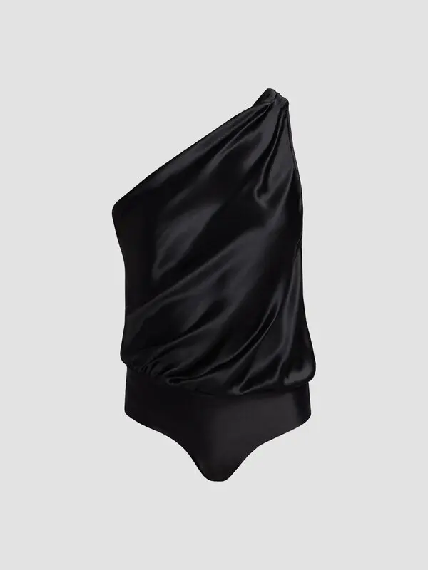 Cami Nyc Darby One-shoulder Silk Bodysuit - Black
