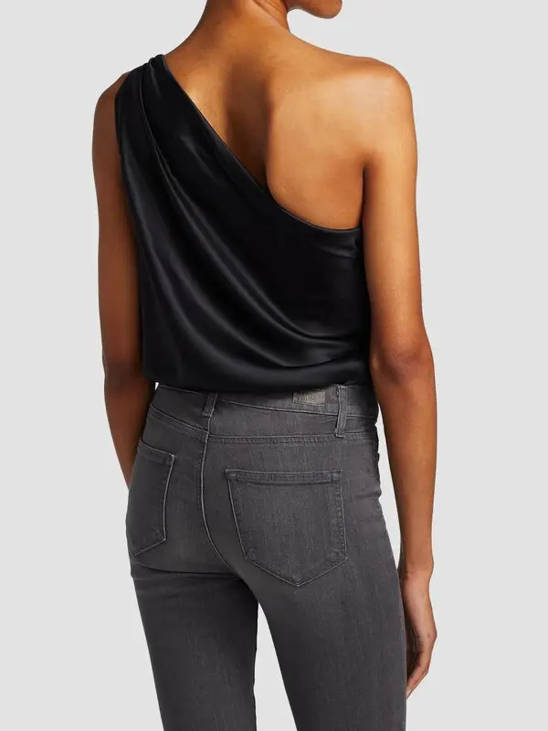 Cami Nyc Darby One-shoulder Silk Bodysuit - Black