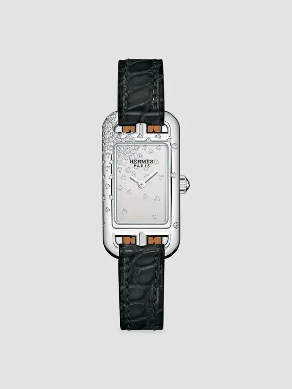 Hermès Nantucket 29mm Stainless Steel, Diamond & Alligator Strap Watch - Black